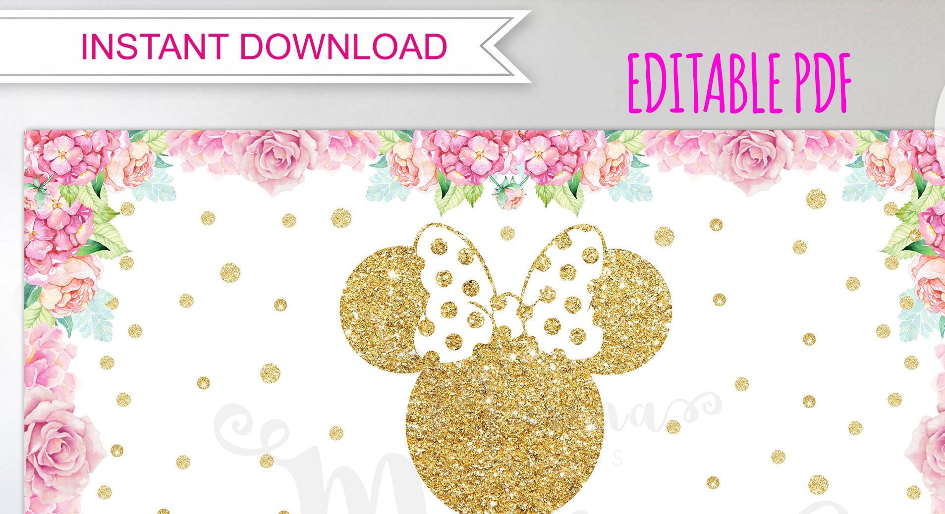 Minnie Mouse Birthday Backdrop, Floral Decor (editable PDF) - Etsy