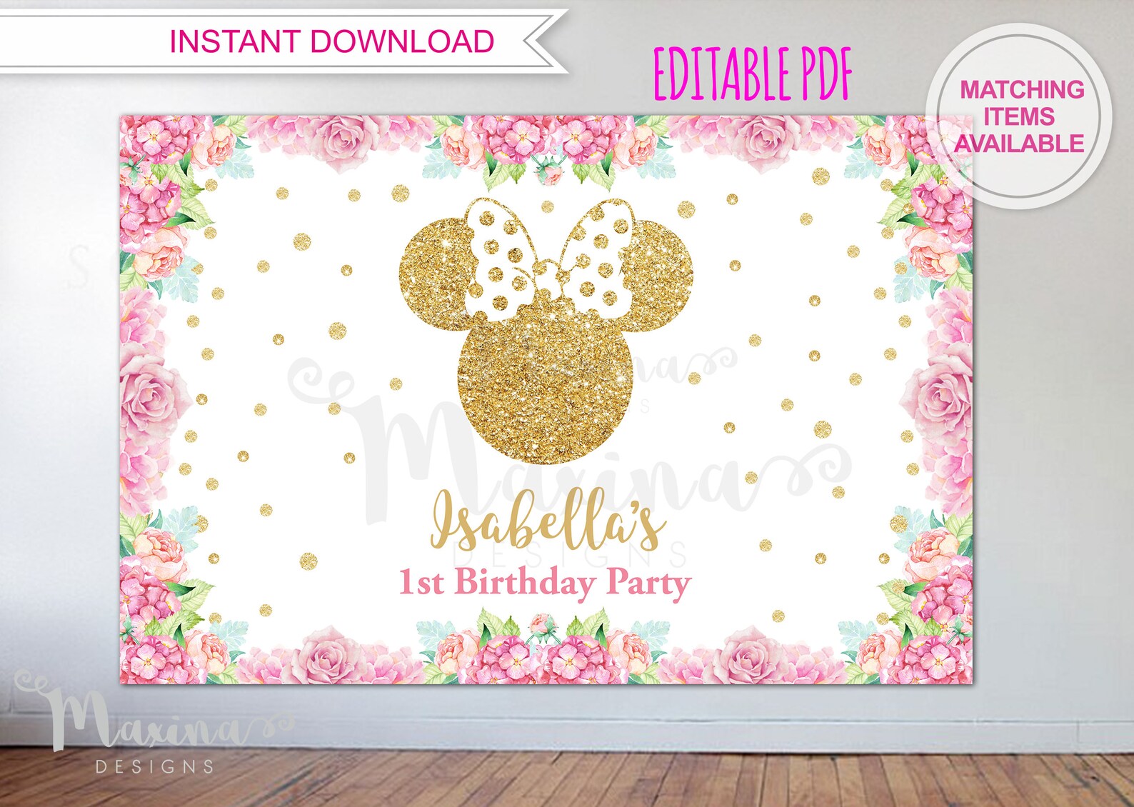 Minnie Mouse Backdrop Minnie Mouse Wall Decall Minnie Mouse | Etsy