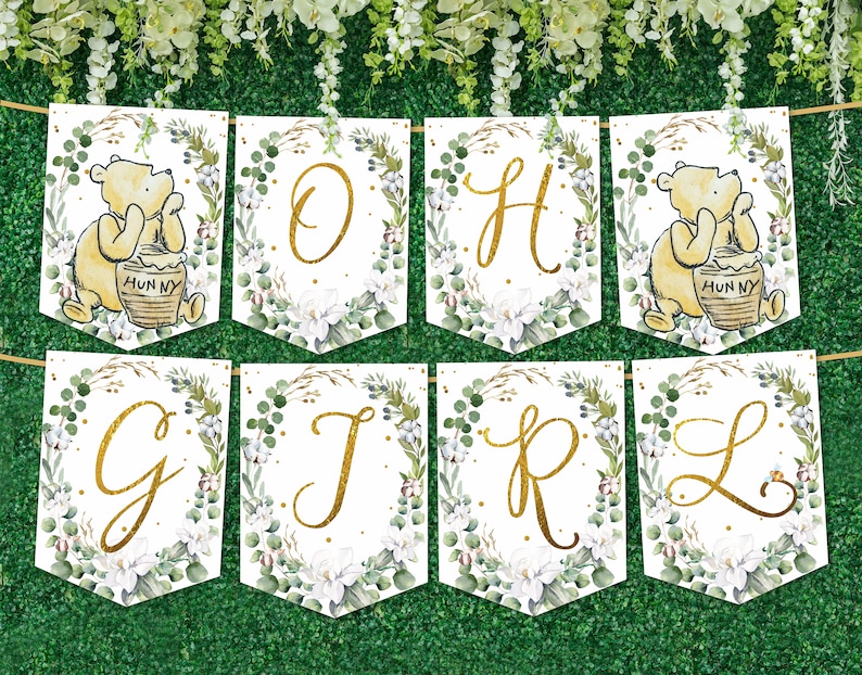 WINNIE THE POOH Baby Shower Wall Banner Oh Girl, Baby Shower ...