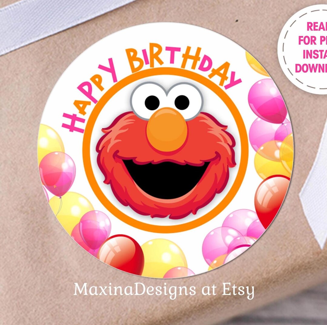 ELMO CIRCLE STICKER Label Thank You Tag Sesame Street Girl Birthday ...