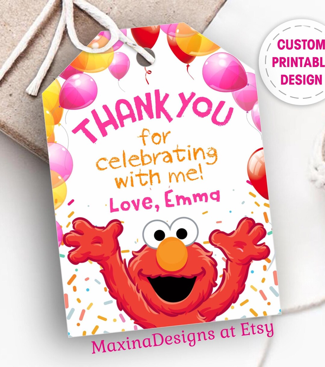 ELMO TAG FAVOR Thank You Label First or Second Birthday Girl 1st Party ...
