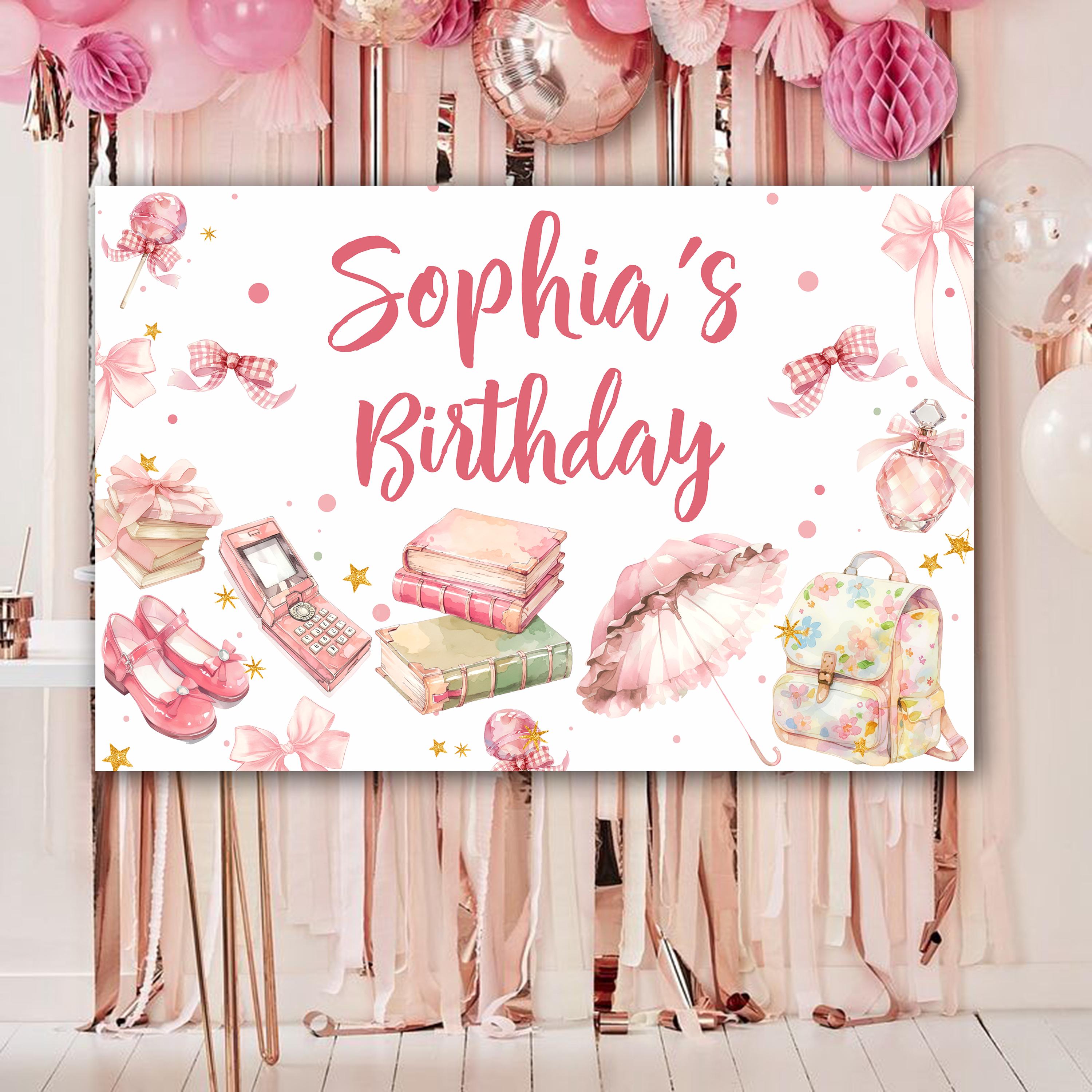 PINK BOW Backdrop Girl Coquette Birthday Party Wall Decoration Pink ...