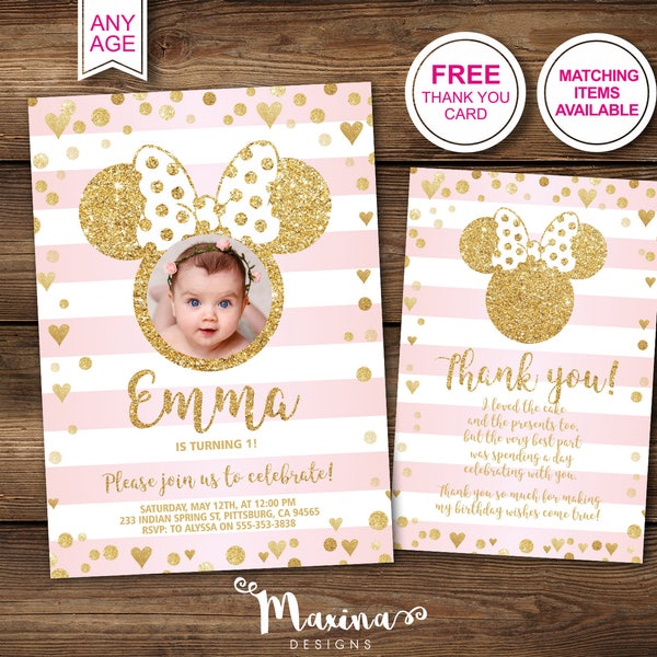 Mini Mouse 1st Birthday Invitations - Etsy