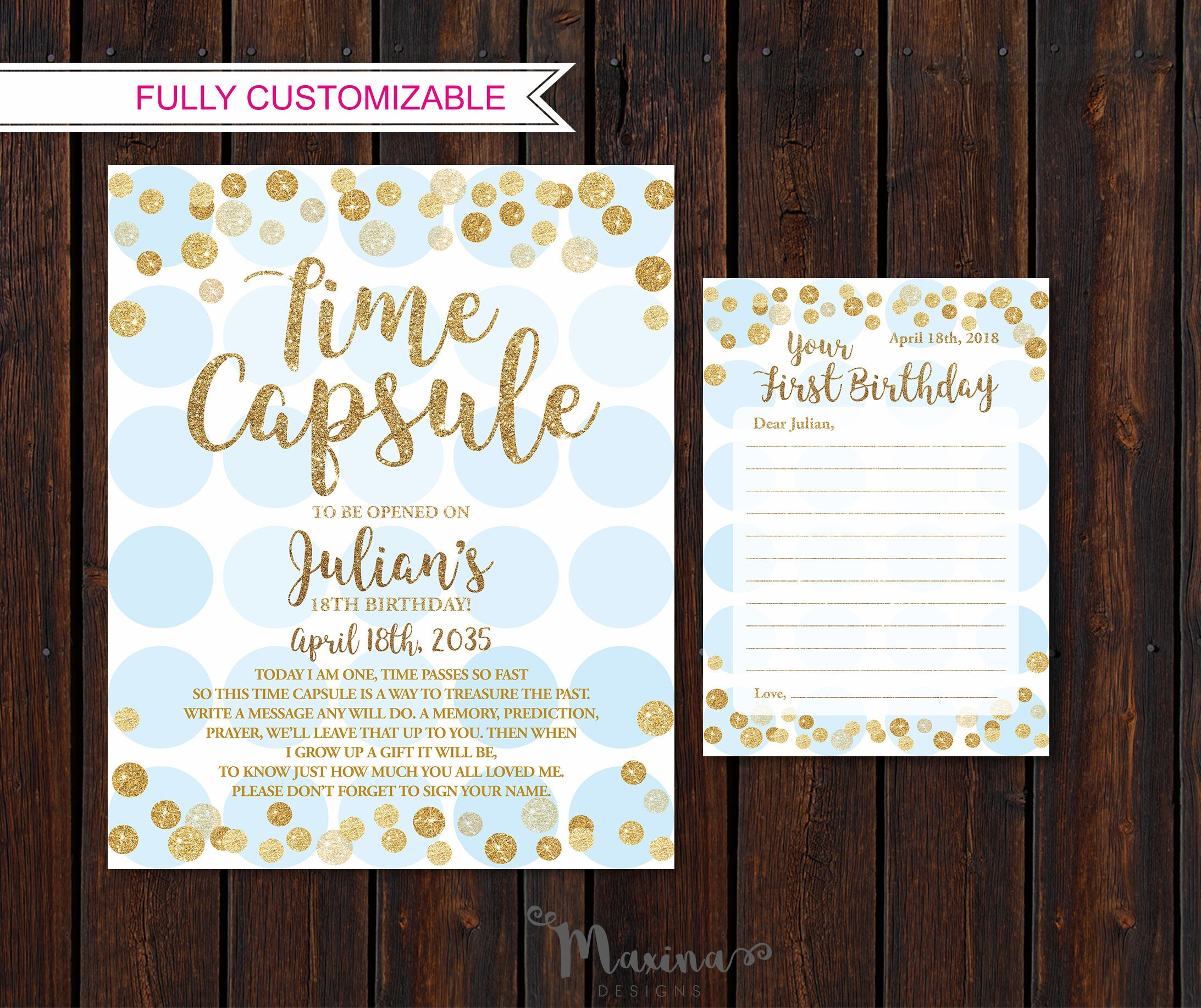 Time Capsule Kit First Birthday Boy Sign and Note Card 1st - Etsy