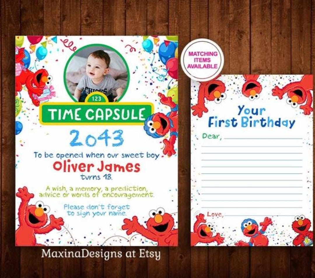 ELMO SESAME STREET Time Capsule Sign and Note Poster, 1st Birthday ...