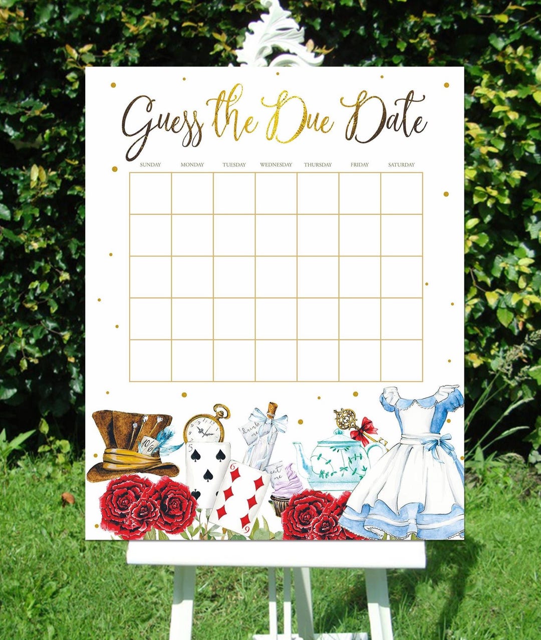 ALICE IN WONDERLAND Guess Baby's Due Date Game Baby Shower Prediction ...
