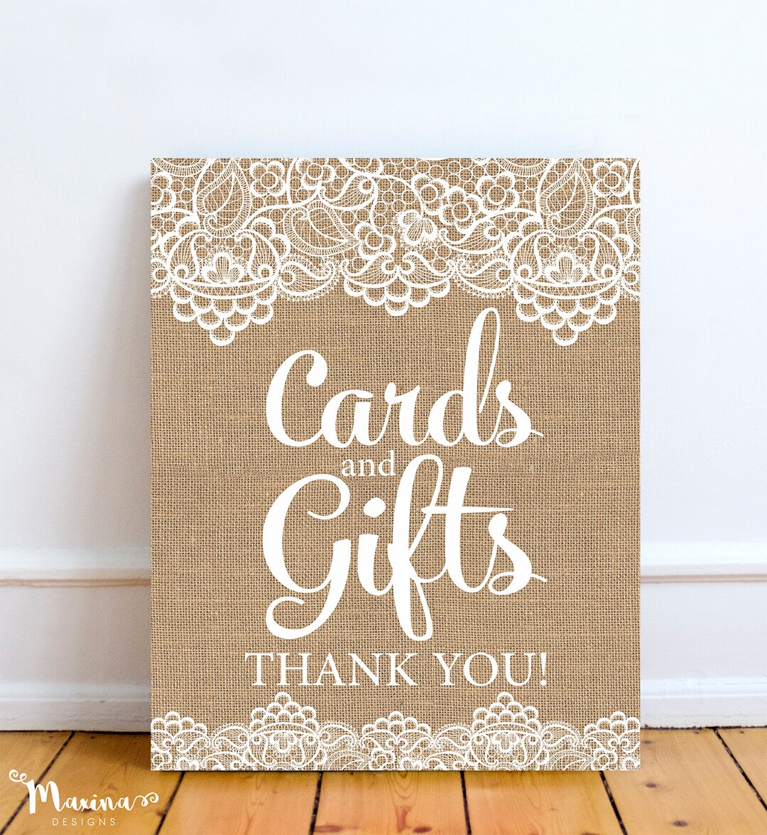 Wedding, Rustic, Cards and Gifts Sign, Burlap Lace Reception Printable ...