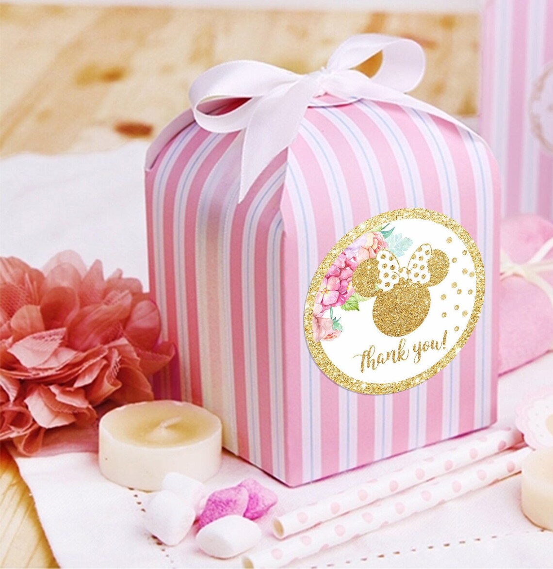 Minnie Mouse Thank You Favor Stickers, Birthday Party (digital Download ...