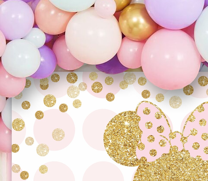 Minnie Mouse Birthday Backdrop, Gold Glitter Decor (editable PDF) - Etsy