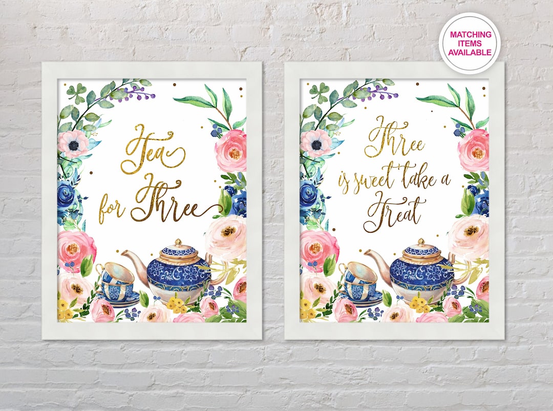 TEA FOR THREE Party Sign, Poster Tea Wall Sign, Take a Treat Sign, Tea ...