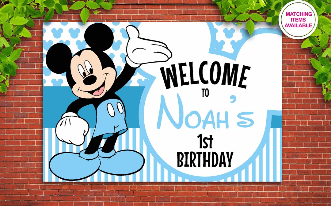 Mickey Mouse Birthday Backdrop | Custom Blue Party Decoration (digital ...