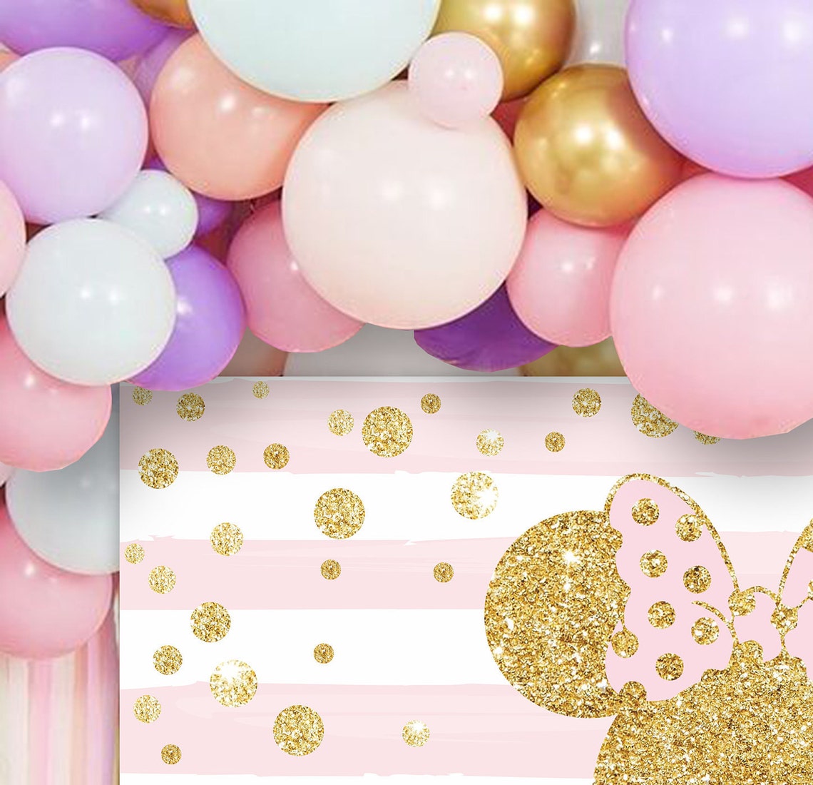 Minnie Mouse Birthday Backdrop, Pink and Gold (editable PDF) - Etsy