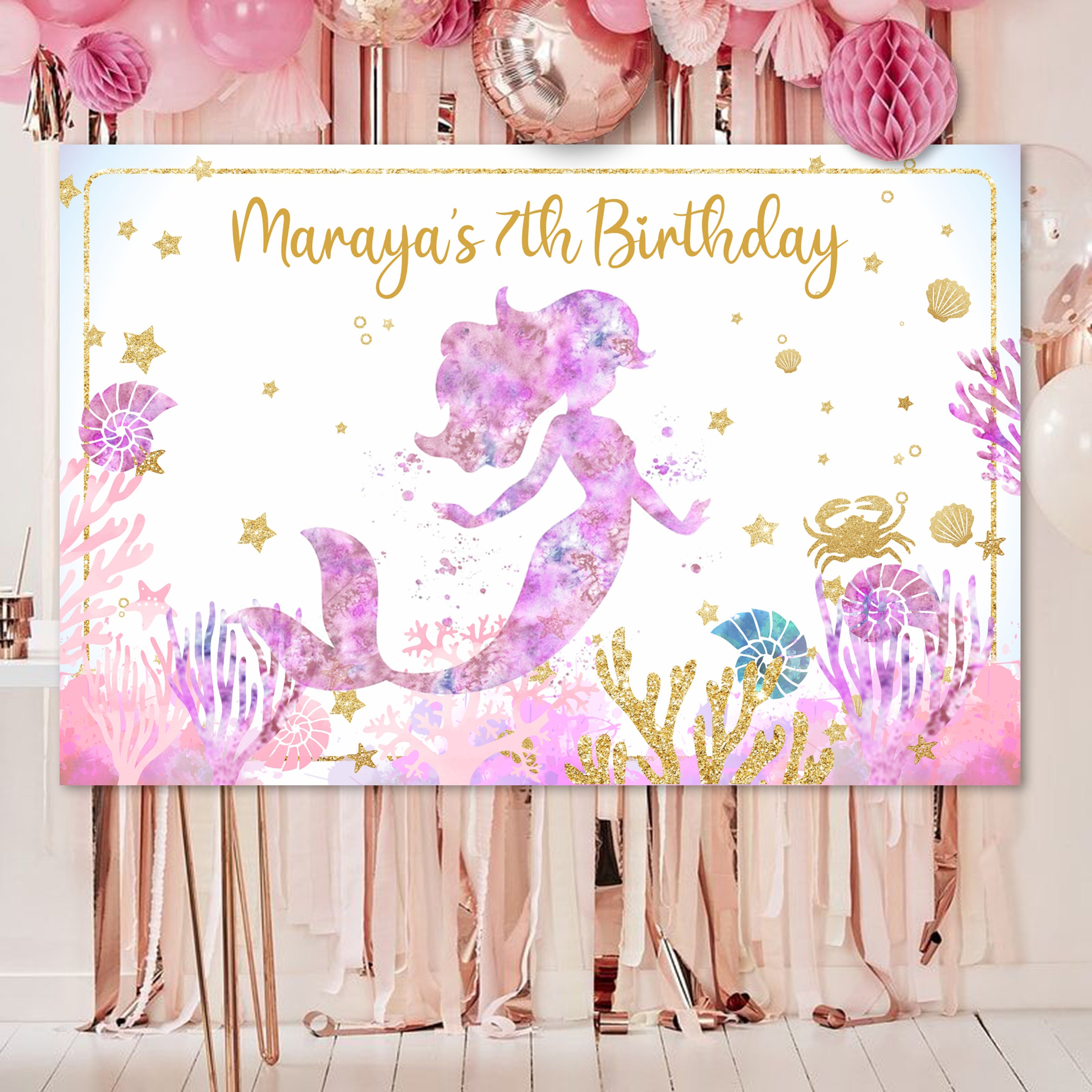 Mermaid Birthday Wall Backdrop | Under the Sea Party Decor | Printable ...