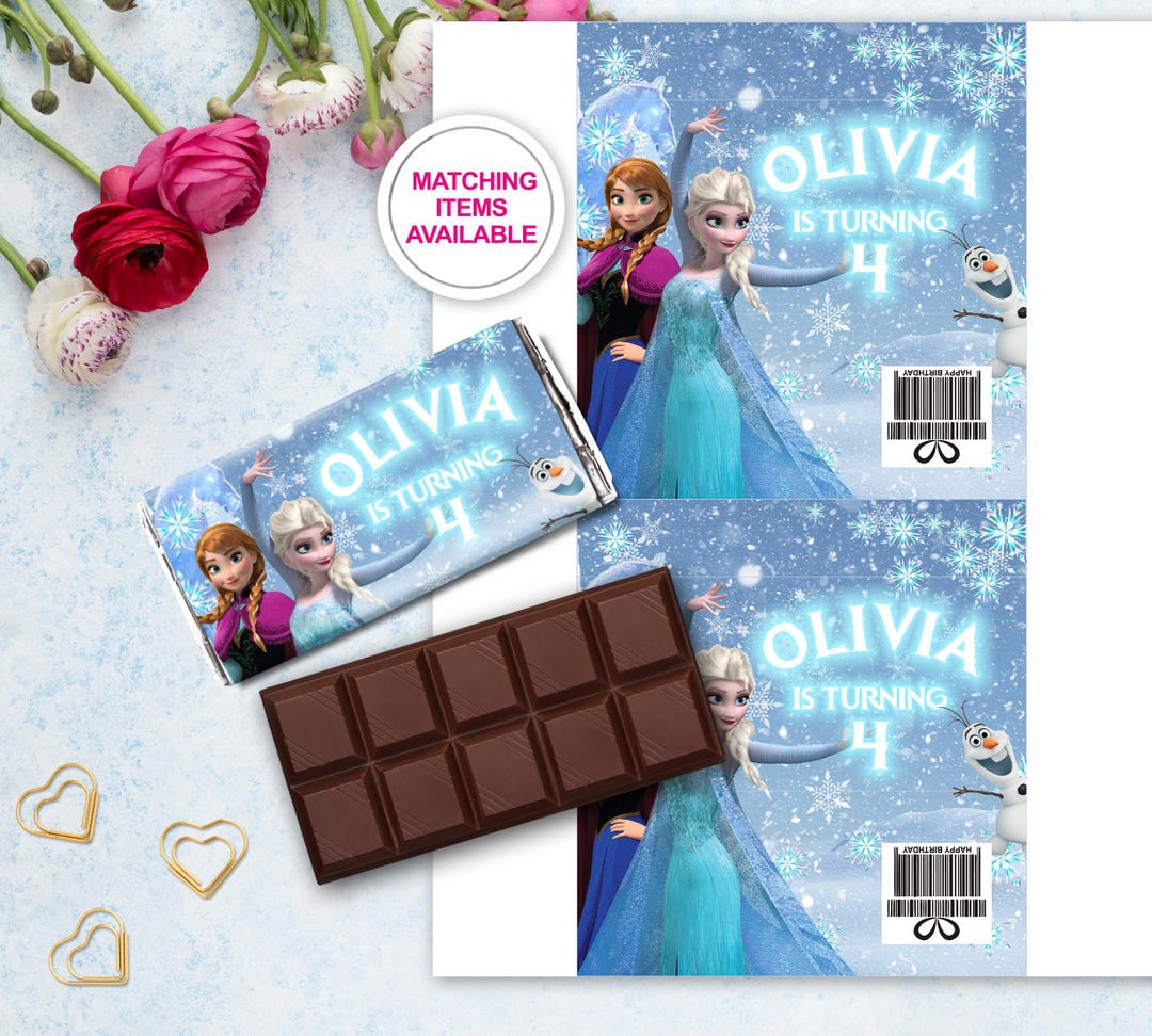 FROZEN CHOCOLATE WRAPPER Label Candy Bar, Frozen Birthday Party Elsa ...