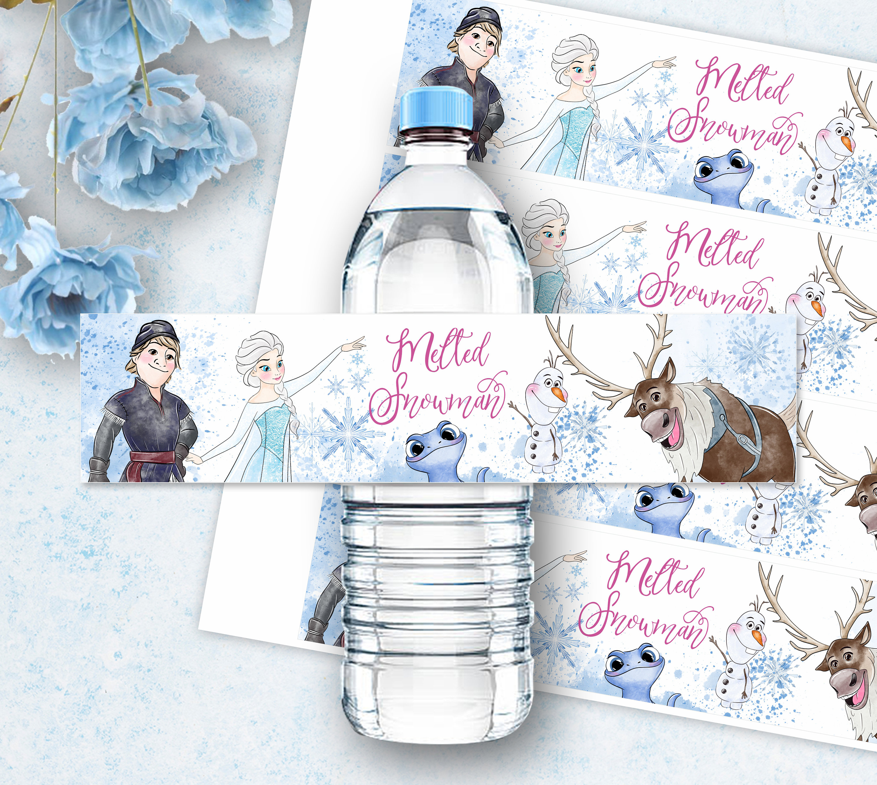 Frozen Water Bottle Label | Elsa and Anna Party Wrapper | Melted ...