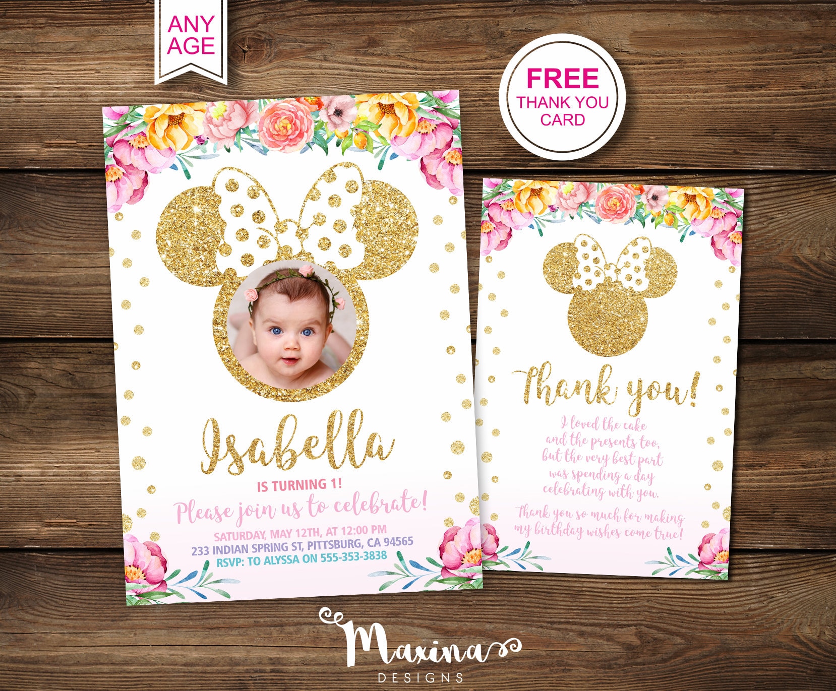 Minnie Mouse 1st Birthday Invitations