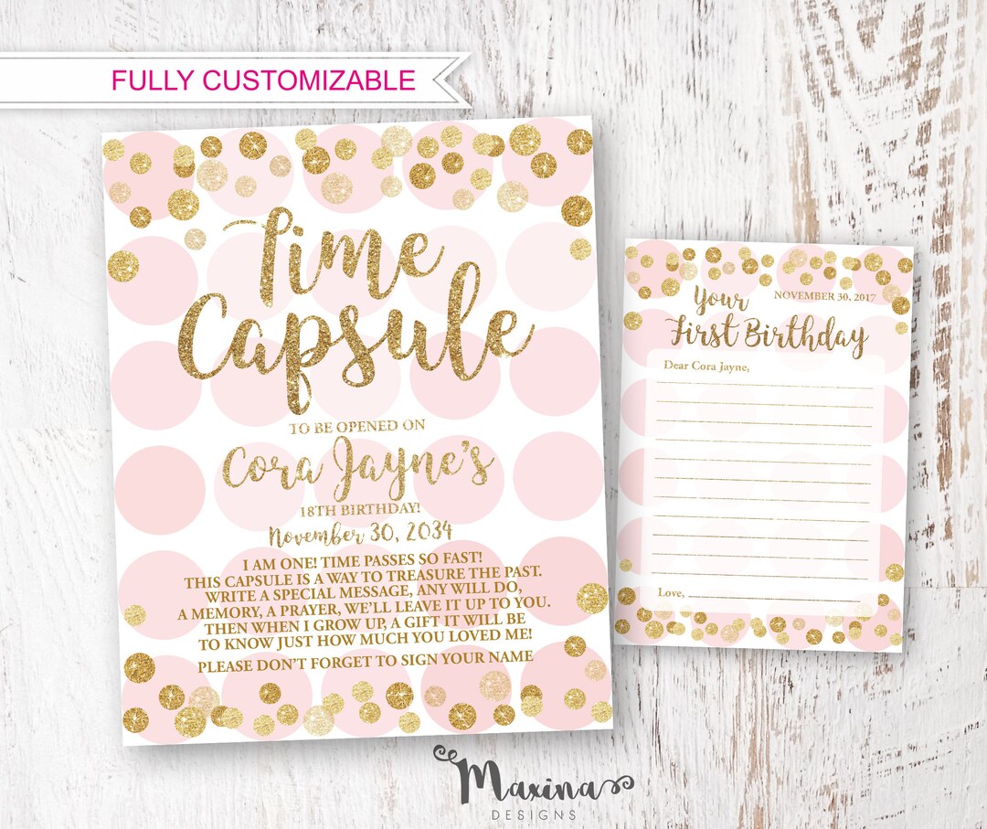 Time Capsule Sign and Note, 1st Birthday Girl Party, Baby's Time ...