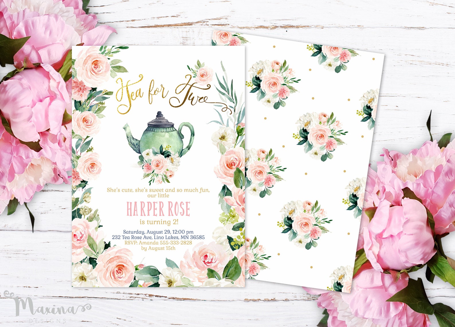 TEA for TWO Invitation Tea 2nd Birthday Invite Par-tea - Etsy Canada