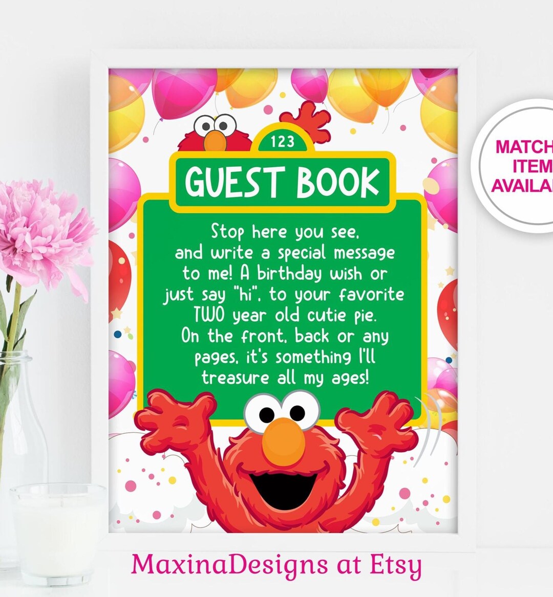 ELMO GUEST BOOK Sign Girl Birthday Custom Poster Table Sesame Street ...
