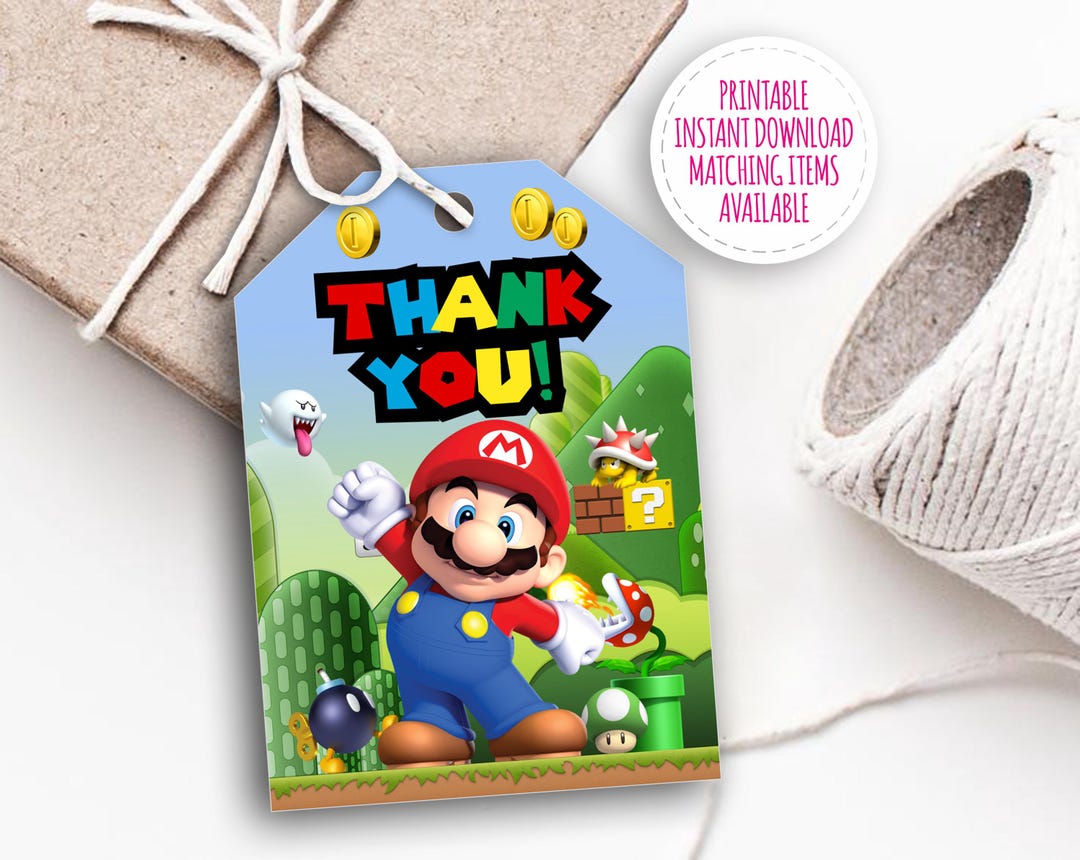 SUPER MARIO Favor Tag Printable, Super Mario Label Thank You Gift Tags ...