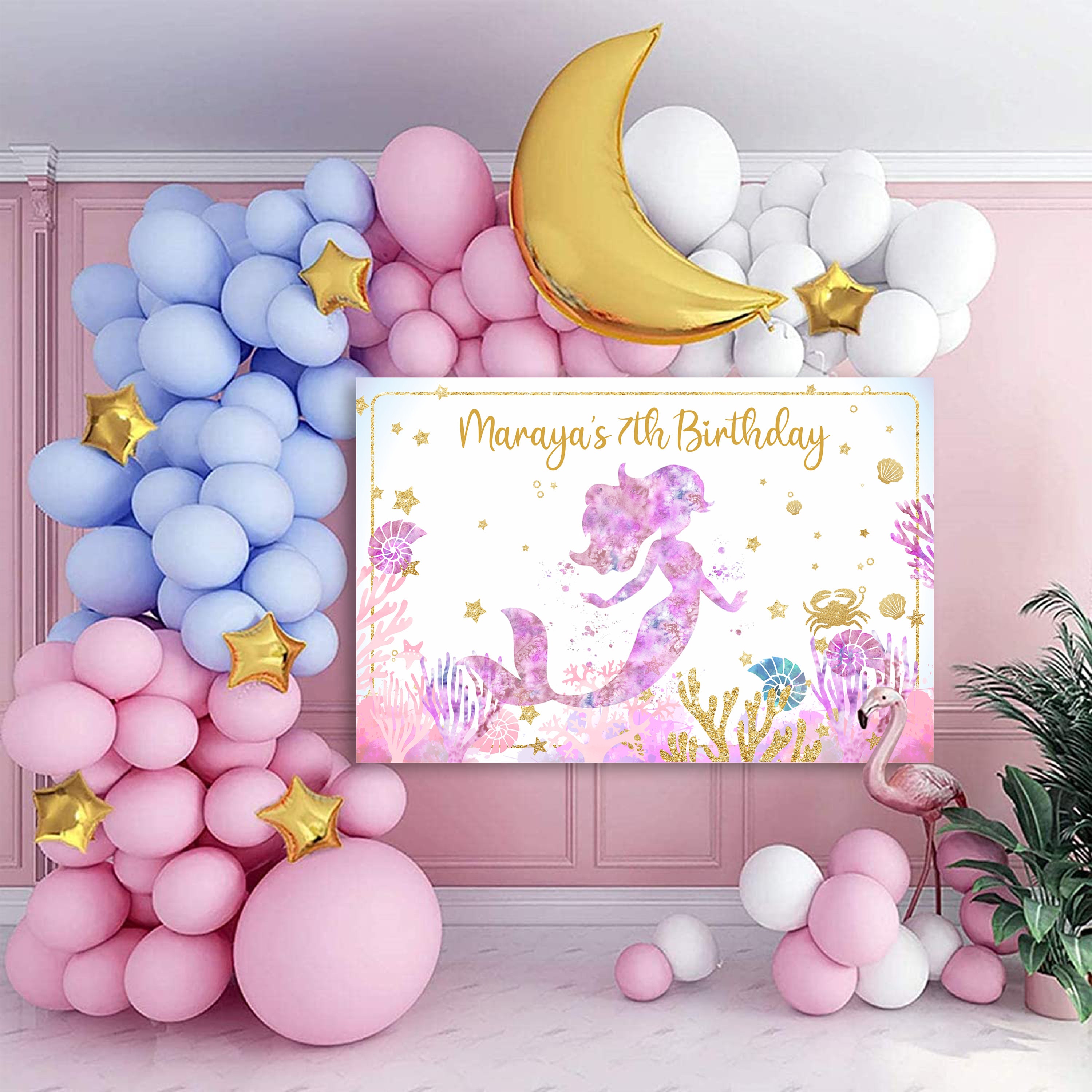 MERMAID Birthday Wall Backdrop Mermaid Birthday Party Banner | Etsy