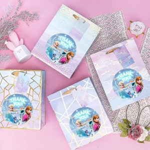 FROZEN Circle Stickers Thank You Tag, Favor Tags Elsa and Anna Frozen ...