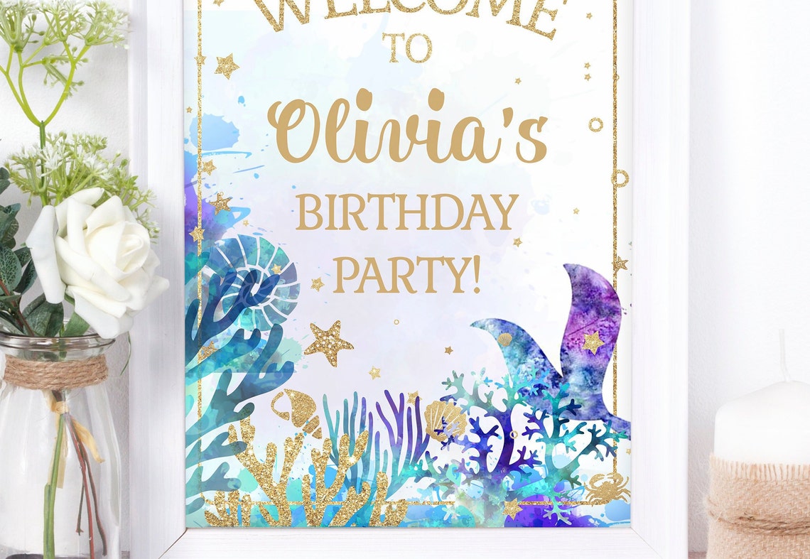 Mermaid Birthday Welcome Sign, Editable Party Decor (PDF) - Etsy