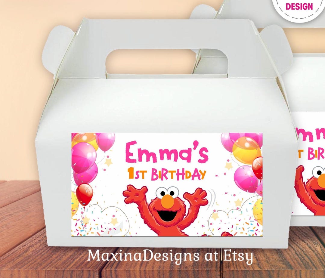 ELMO CANDY BOX Label Tag Girl First Birthday 1st Sesame Street Favor ...
