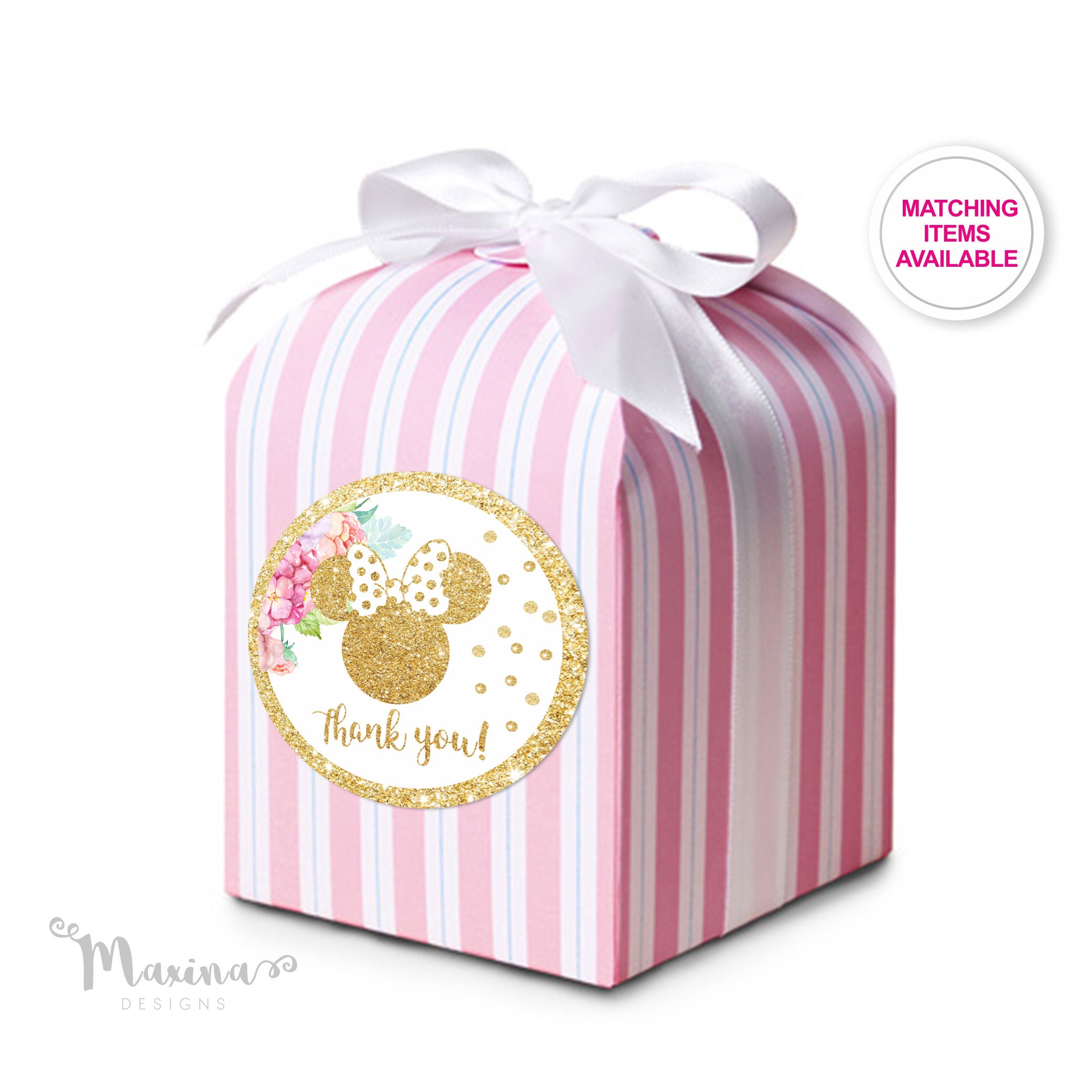 Minnie Mouse Thank You Favor Stickers, Birthday Party (digital Download ...