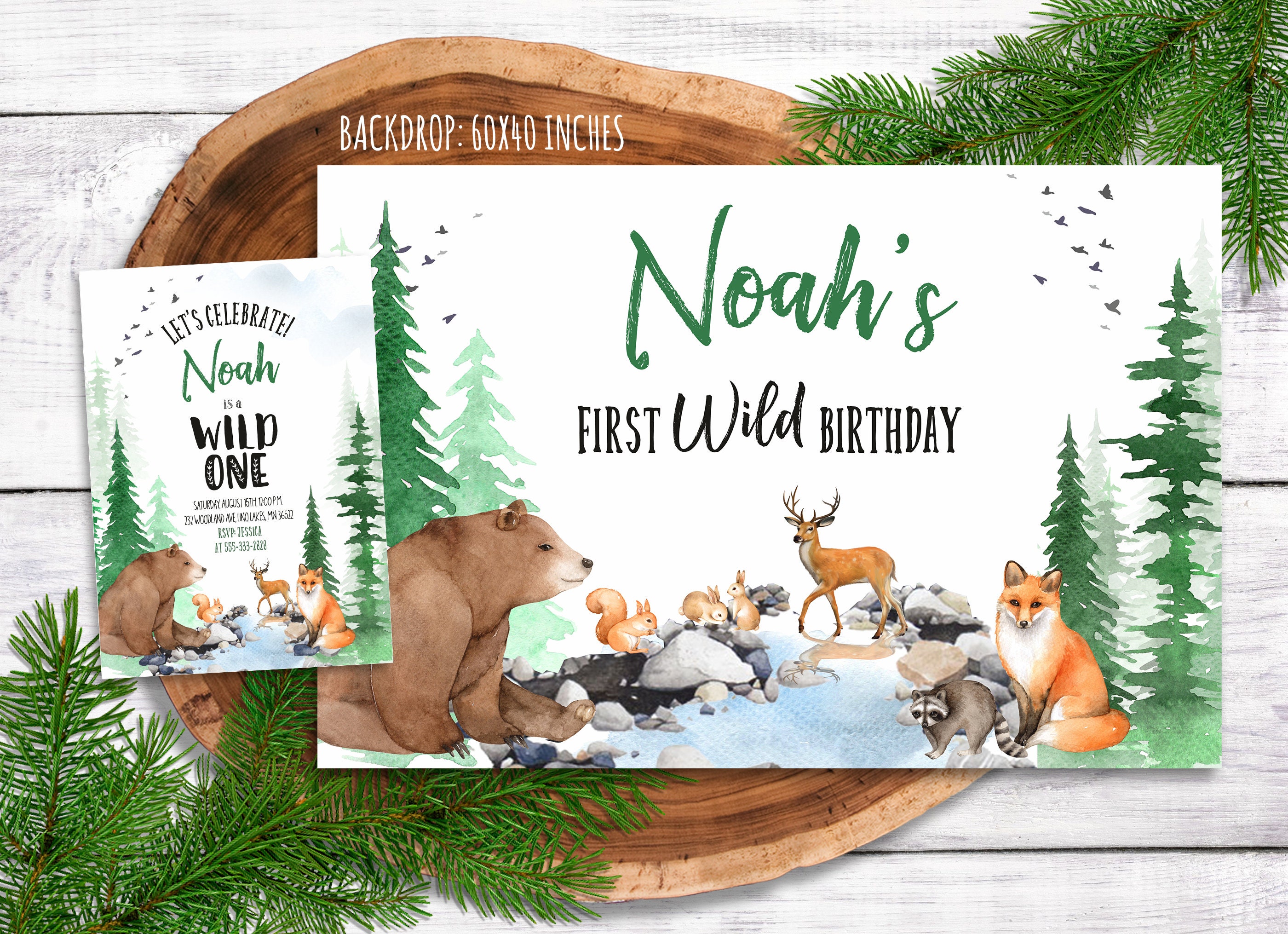 1st Birthday Invite Boy Forest Animals Woodland Invitation | Etsy