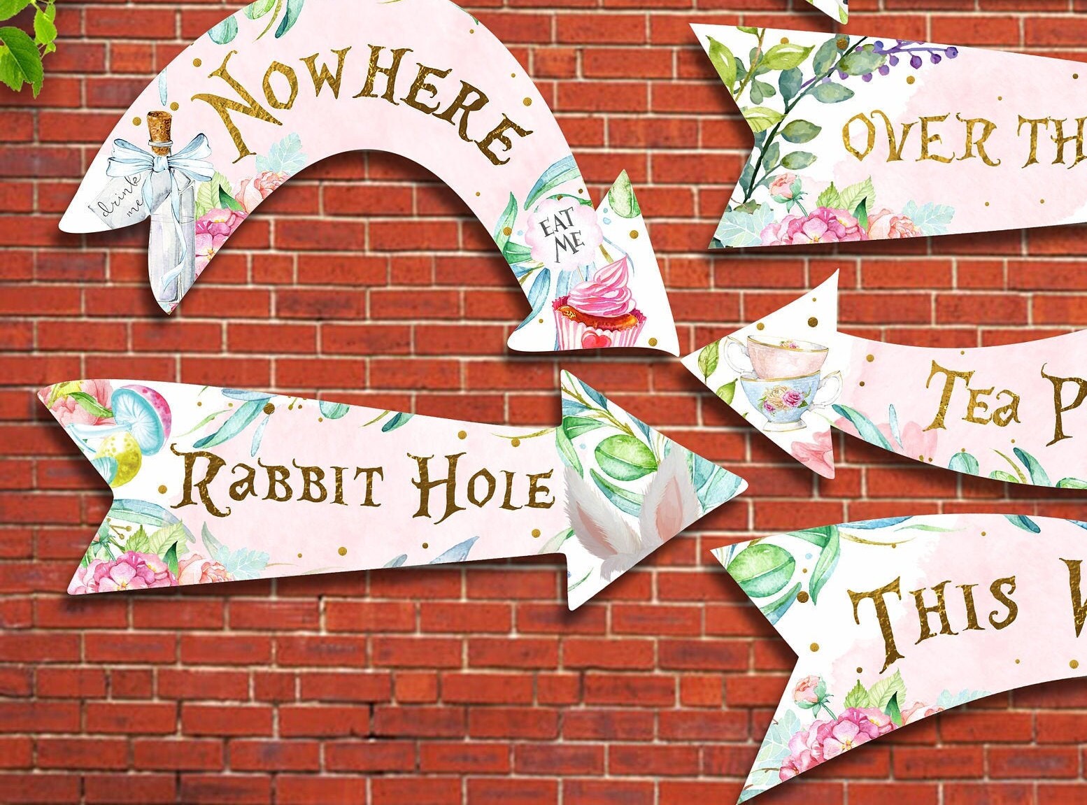 Alice Wonderland Arrow Signs | Kids Birthday Printable Party Cut Out ...
