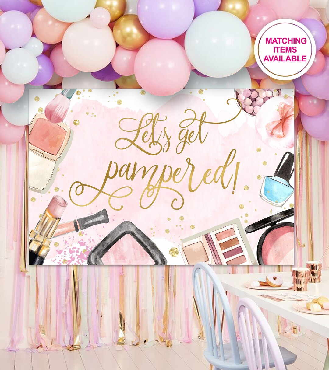 SPA Backdrop Birthday Wall Decor, Let's Get Pampered Backdrop Vinyl ...