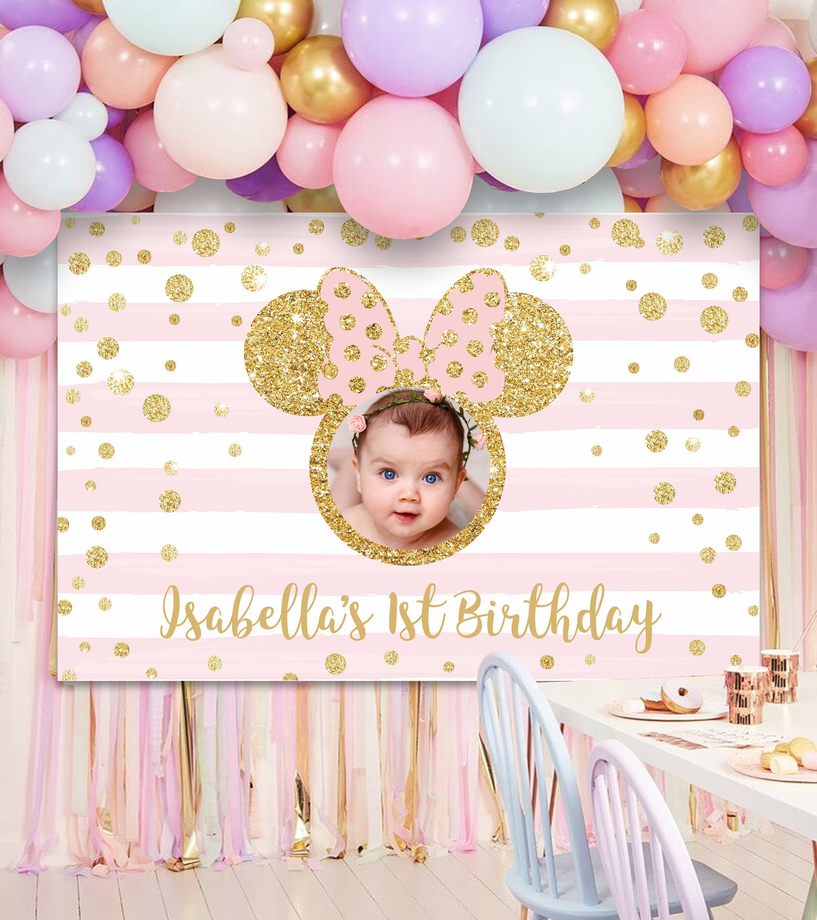 BACKDROP MINNIE MOUSE Birthday Party Wall, Minnie Mouse Printable Vinyl ...