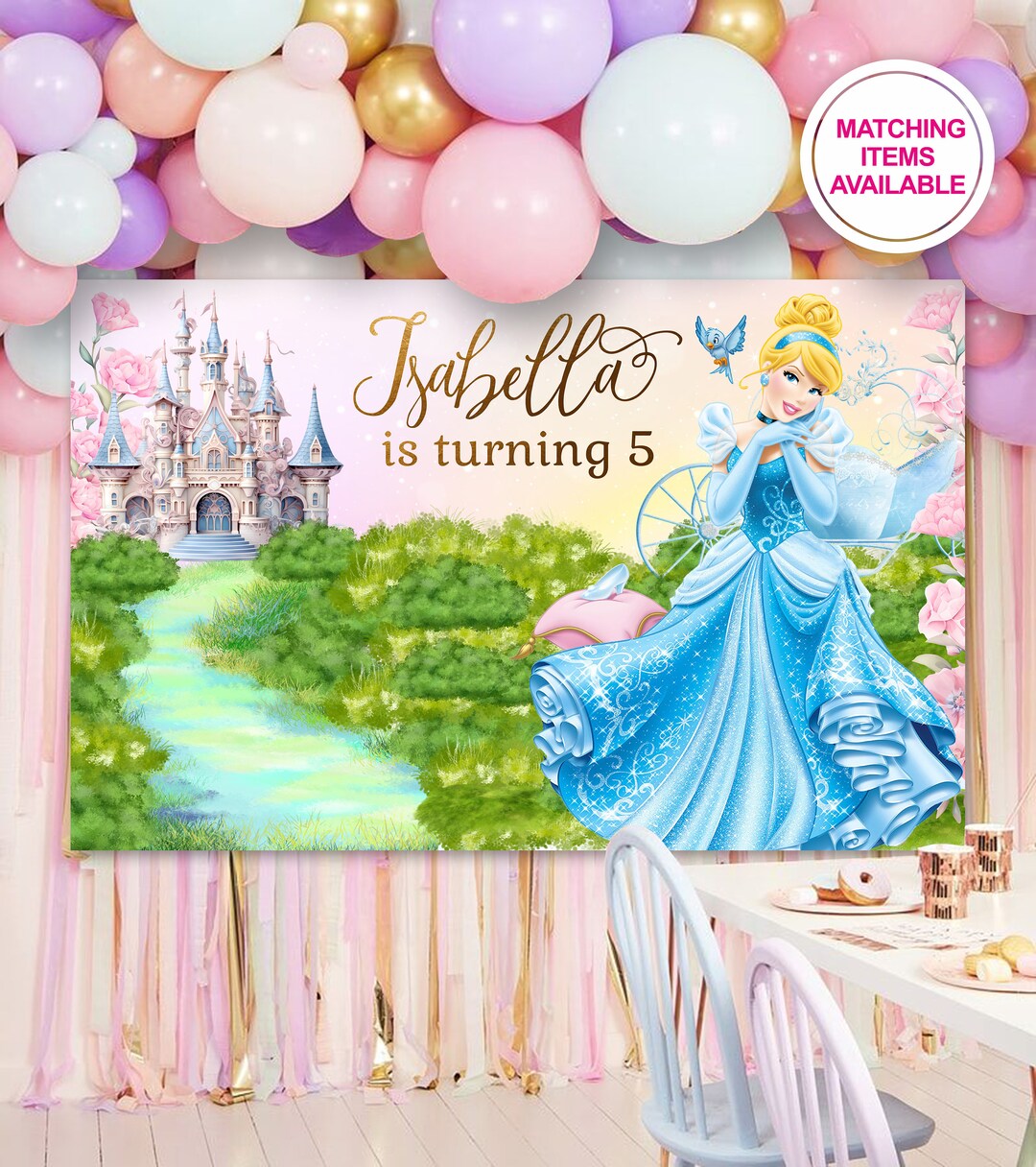CINDERELLA BACKDROP Birthday Wall Decoration Princess Backdrop Wall ...