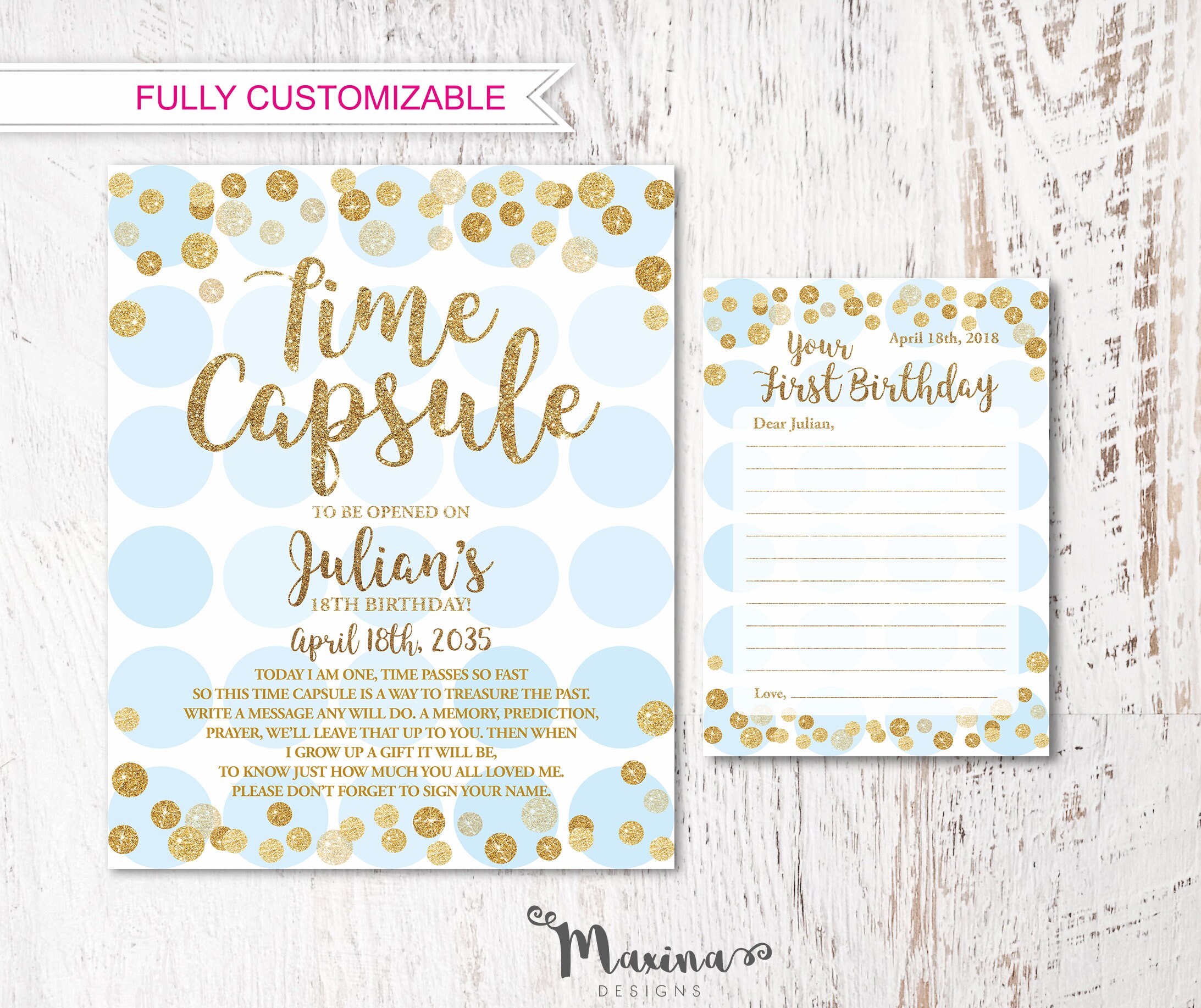 Time Capsule Kit First Birthday Boy Sign and Note Card 1st - Etsy