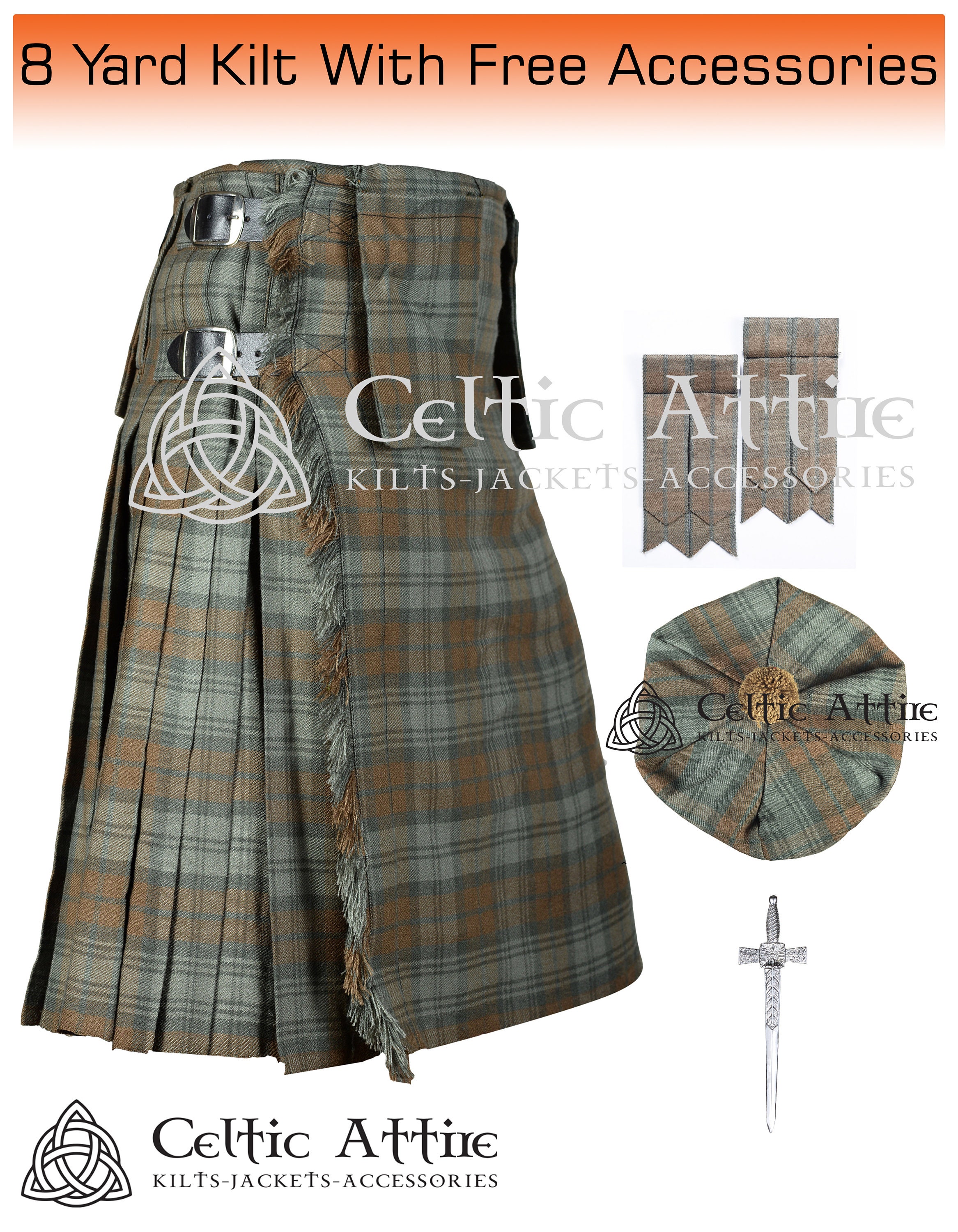 8 Yard Scottish Detachable Pockets Tartan KILT Package 16 Oz - Etsy