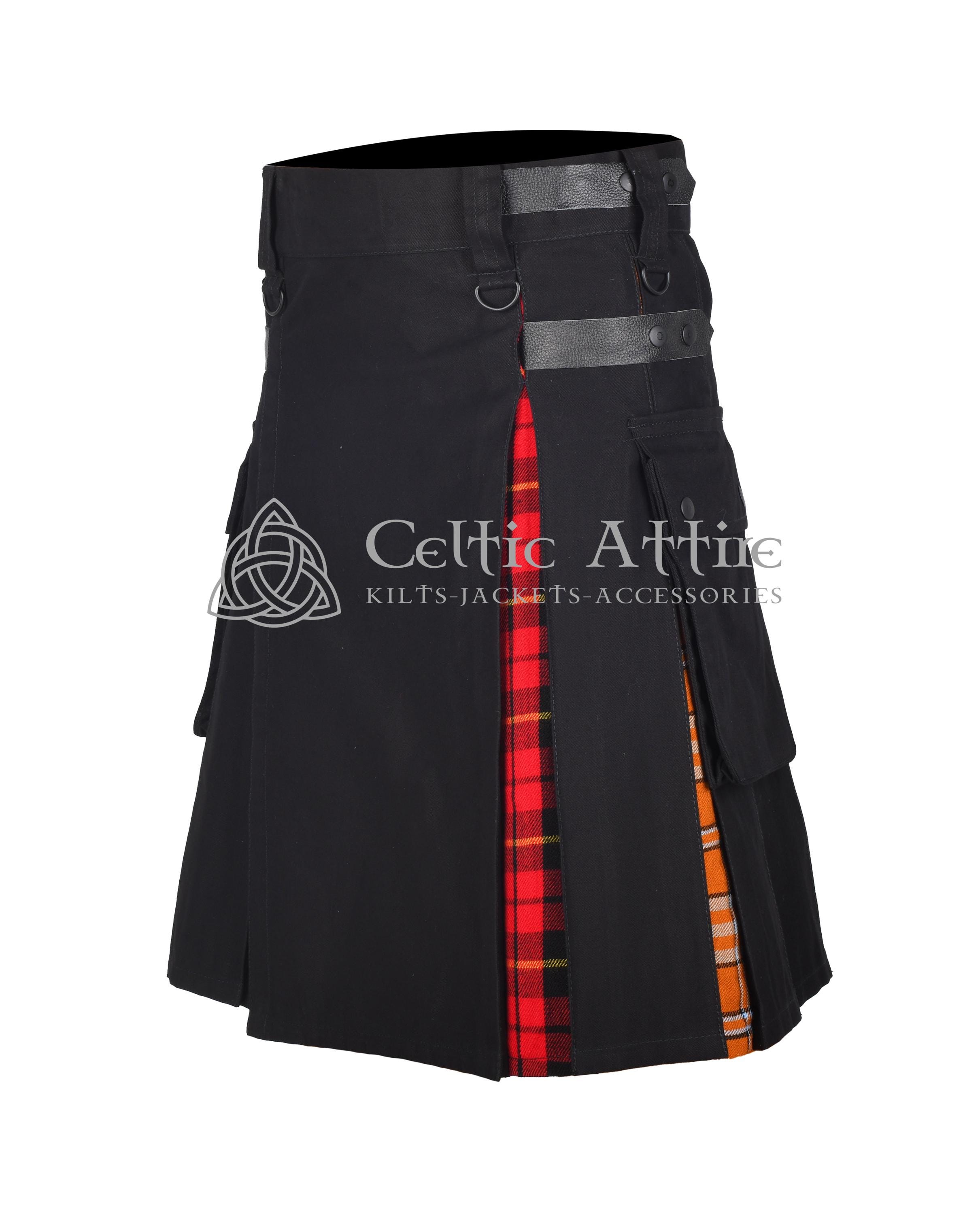 Black Cotton Hybrid LGBTQ Pride Kilt - Scottish Kilt - Gay Pride Kilt ...