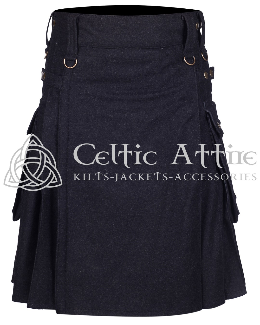 Black Wool SCOTTISH Utility KILT - Made to Order - Premium Handmade ...