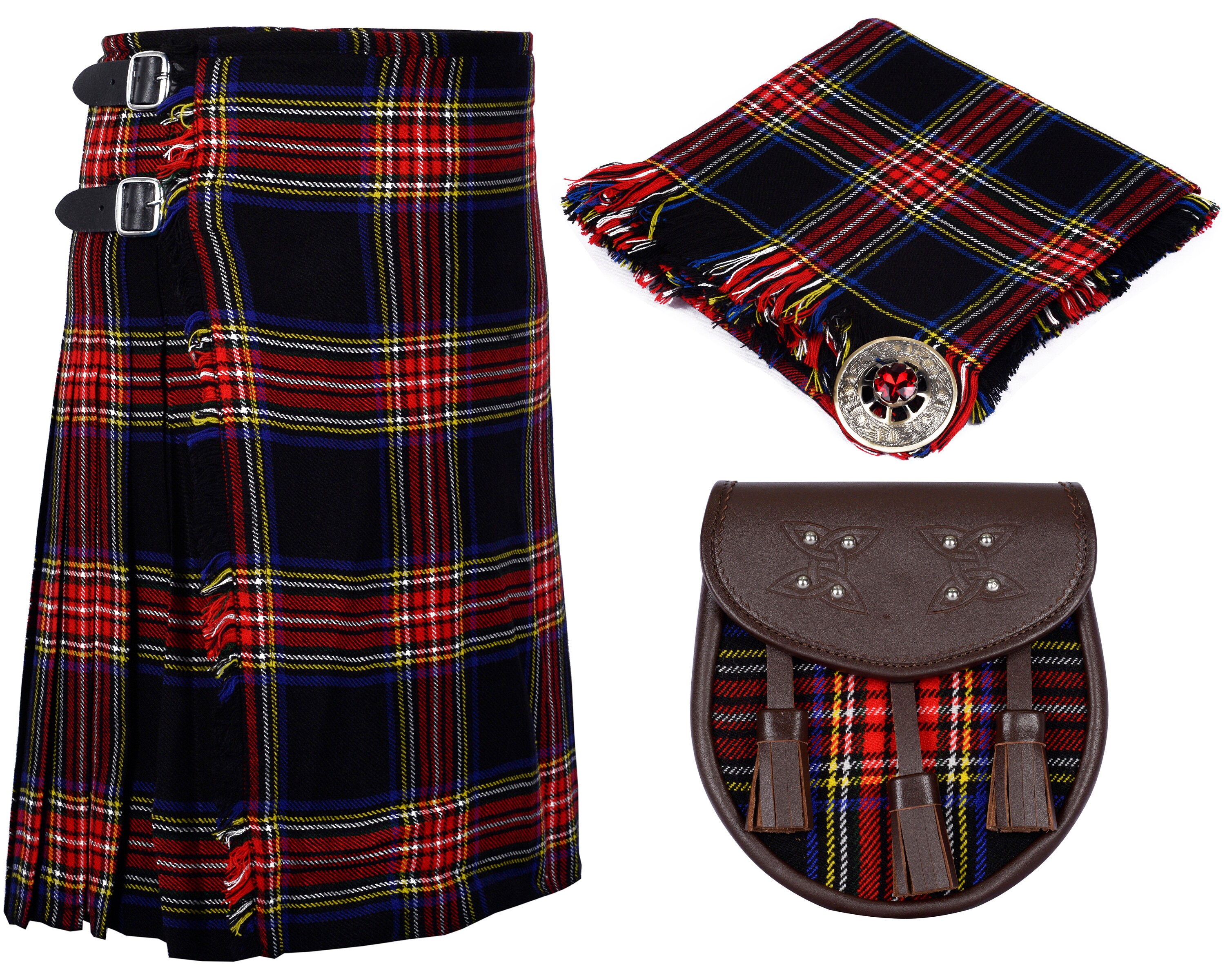 8 Yard Traditional Scottish Tartan KILT & ACCESSORIES - Choose Your ...