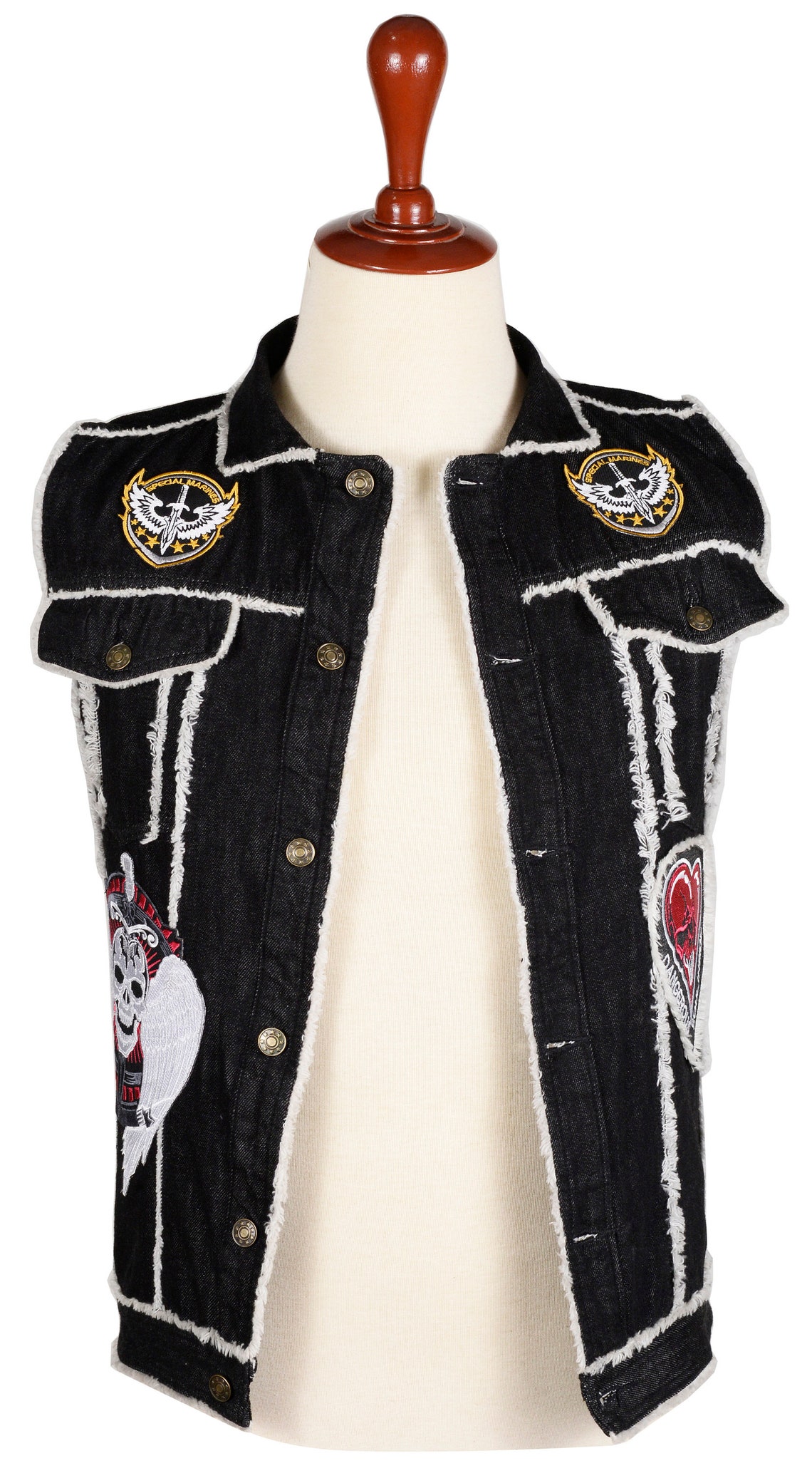Black Denim Fringed Patch Work Punk-rock Gothic Vest for Men - Etsy