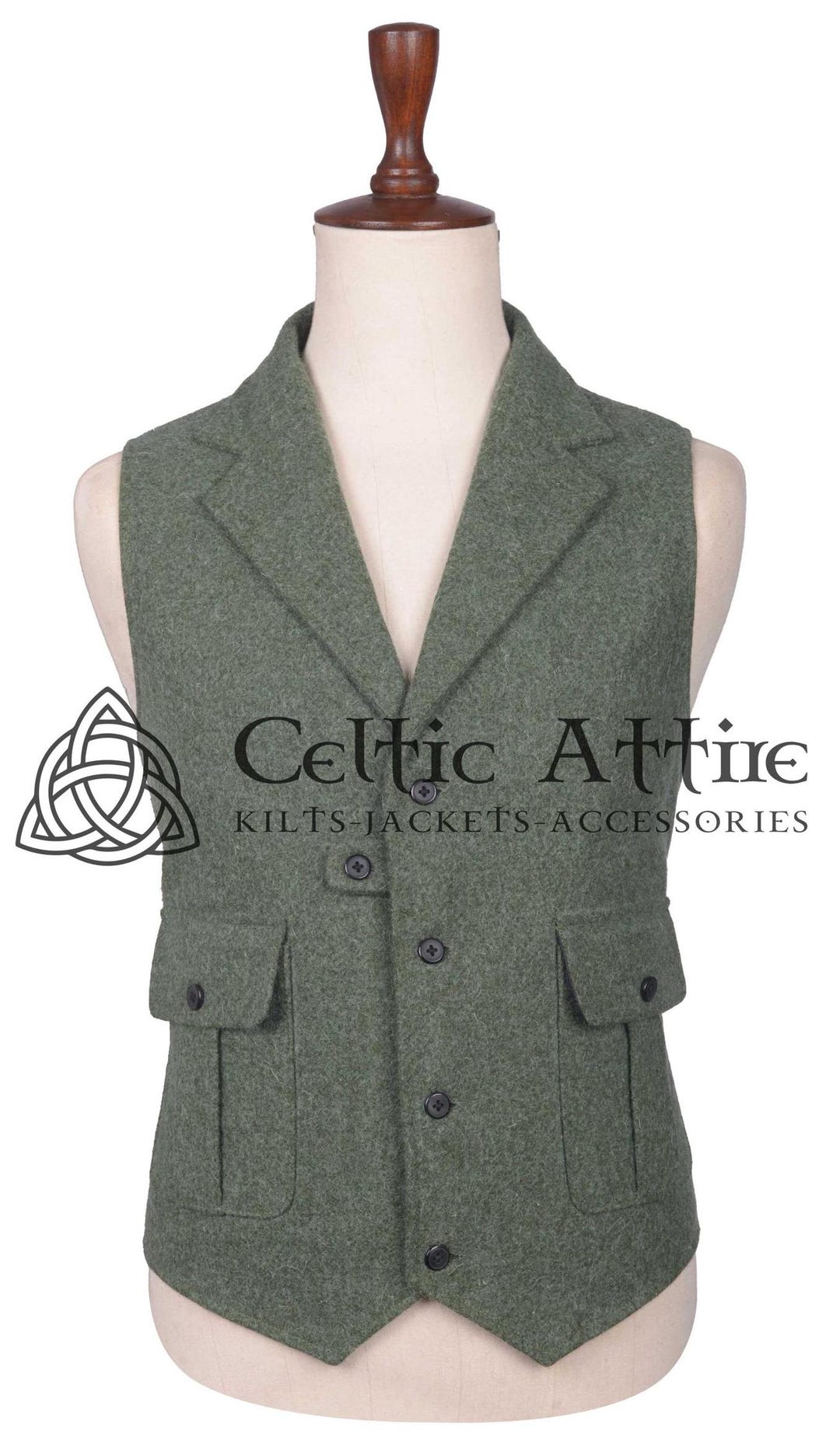 Tweed Waistcoat – Herringbone Wool Vest, 4-button, Kilt, Peaky Blinders ...
