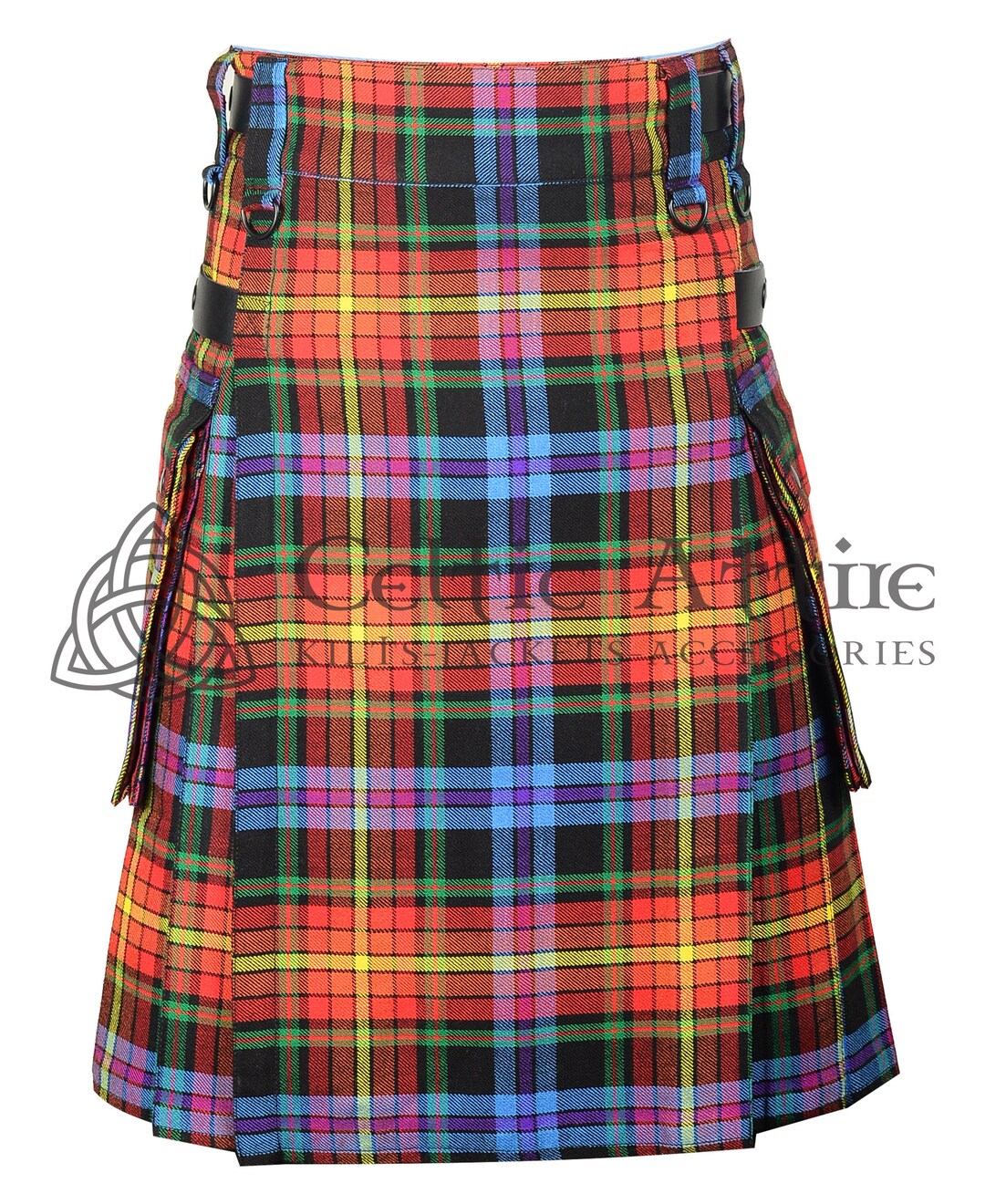 Men's Scottish Tartan Utility Modern Kilt With Pockets - 16 Oz Acrylic ...