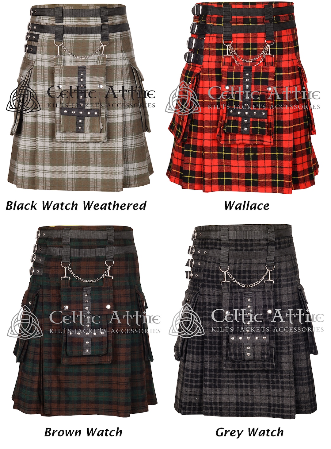 Men's Scottish Tartan Utility Kilt With Detachable Sporran Pocket ...