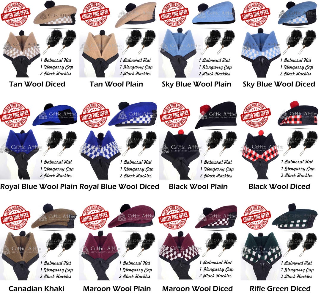 Scottish Highlander Military Bonnet Hat - Glengarry and Balmoral Caps ...