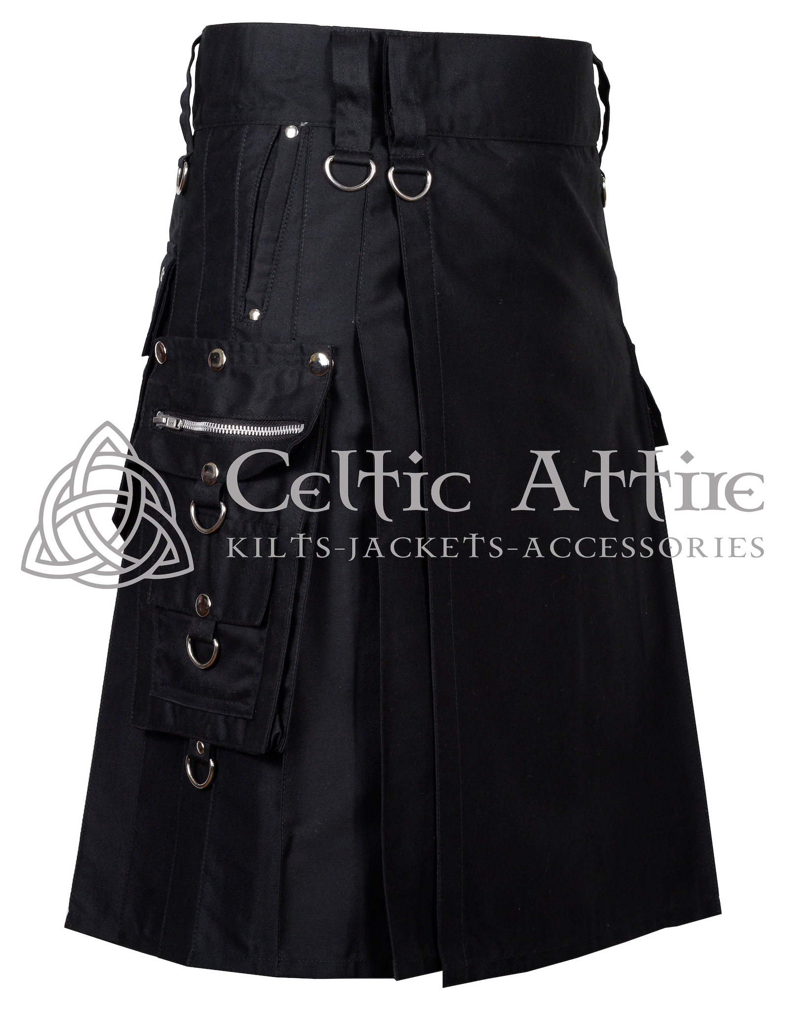 Gothic / Punk Rock Kilt for Men - Scottish Utility Kilt - Black Cotton ...