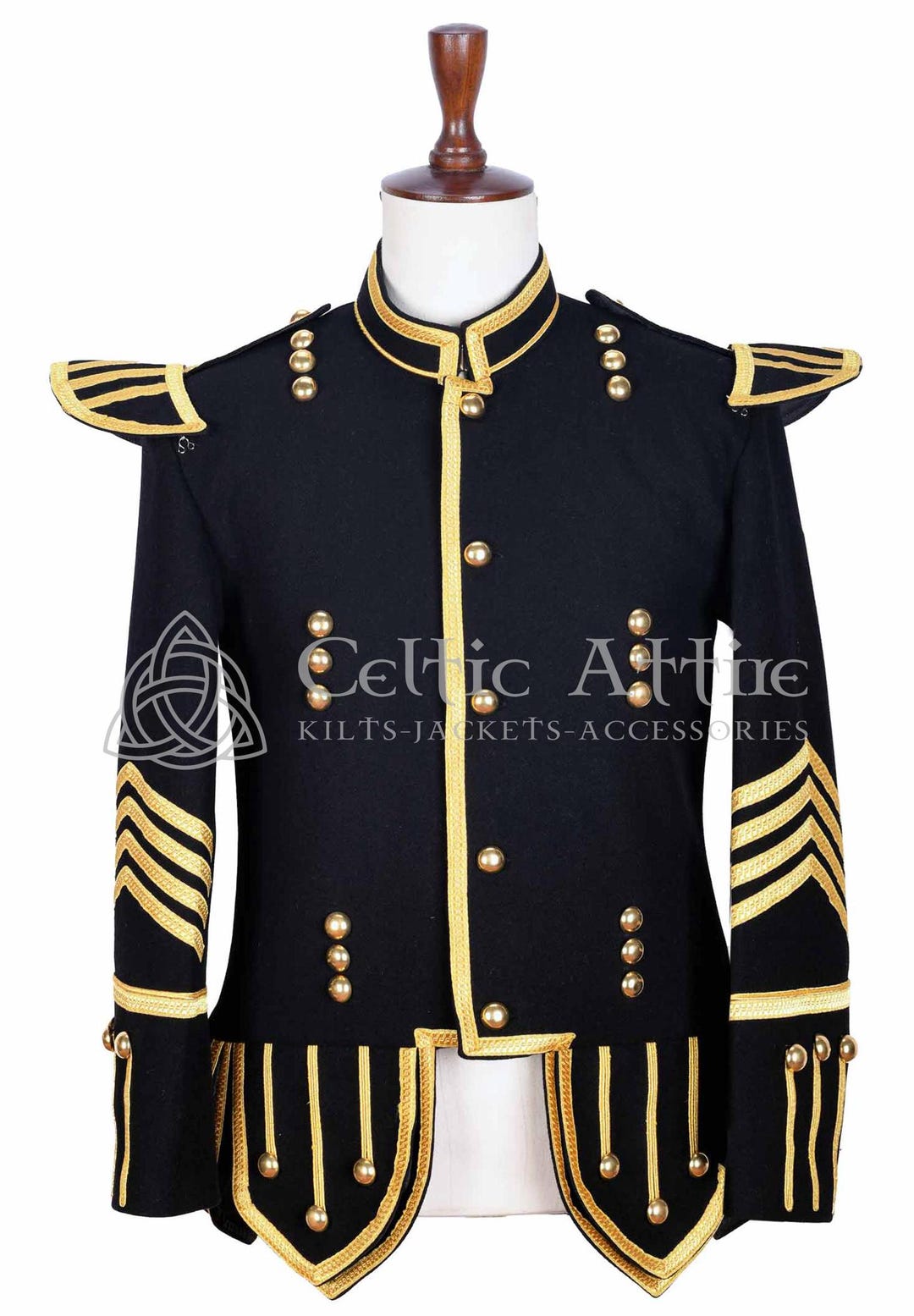 Black Wool Gold Braided Scottish Piper Drummer Doublet Jacket ...