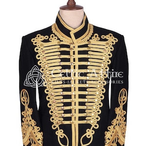 Black Wool Gold Braided Hussar Jacket - Military Uniform LARP Jacket ...