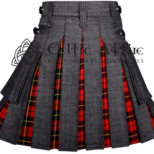 Scottish Hybrid UTILITY KILTS for Men - Heavy Cotton With Tartan Under Pleats Modern Cargo ...