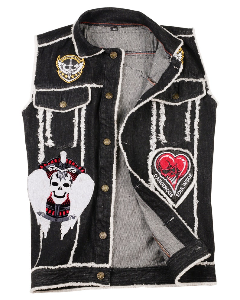 Black Denim Fringed Patch Work Punk-rock Gothic Vest for Men | Etsy