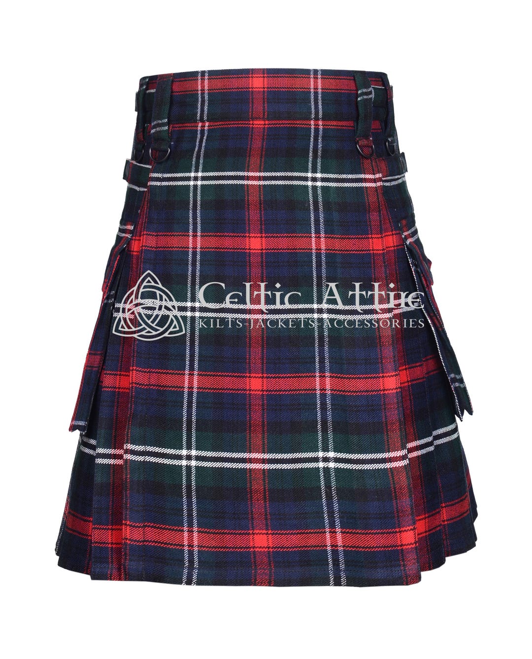 Sutherland Tartan Utility Kilt - Scottish Highlander 16 Oz Modern Cargo ...
